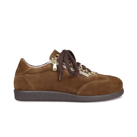 Pixie Tan Suede And Leopard Wide Fit Trainers For Women Sole Bliss