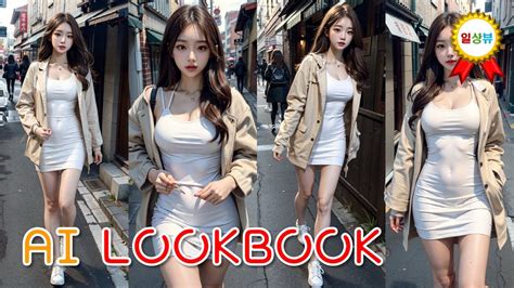 Ai 룩북 18 골목길 베이지 자켓 흰색 원피스 코디 여자 모델 그림 Youtube
