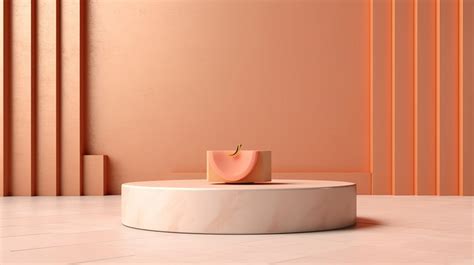 Sleek Peach And Gold Podium Highlighting Products On Modern Block