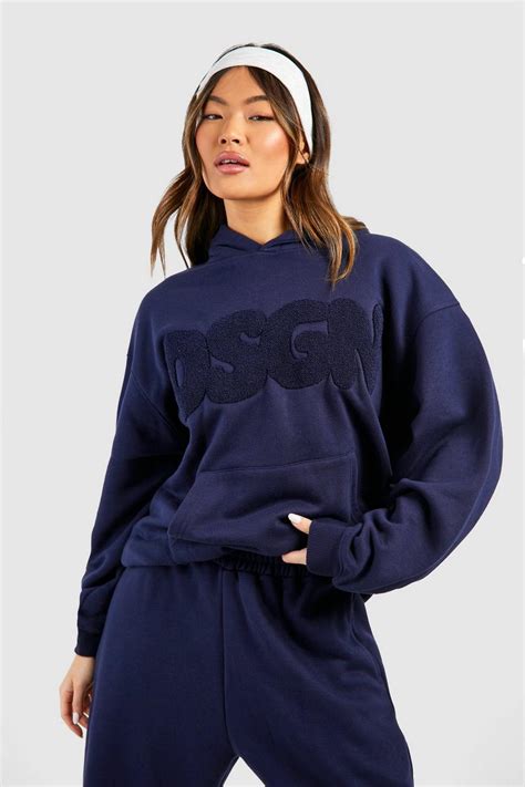 Dsgn Studio Bubble Towelling Applique Oversized Hoodie Boohoo Uk