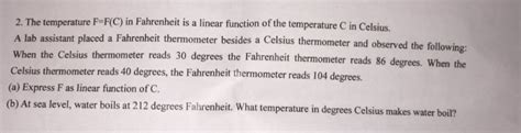 solved the temperature f f c in fahrenheit is a linear