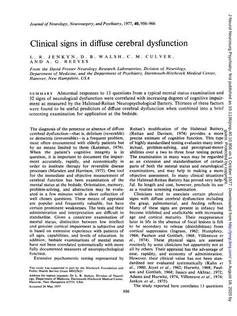 Pdf Clinical Signs In Diffuse Cerebral Dysfunction · Clinical Signs In Difuse Cerebral