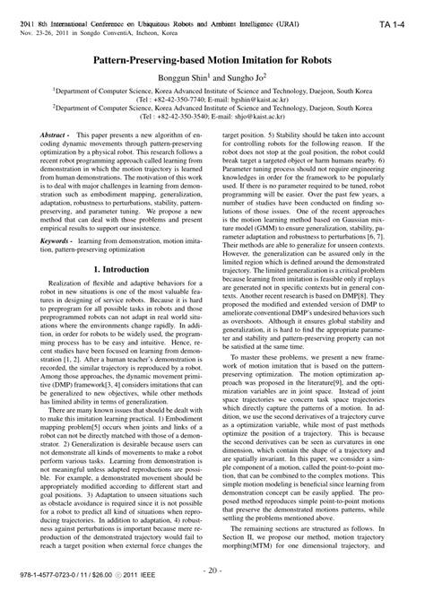 Pdf Pattern Preserving Based Motion Imitation For Robots