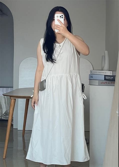 2사이즈 포켓원피스 리본 스트링 레이어드 빅사이즈 롱원피스 나시 민소매 카고원피스 바스락 에이블리