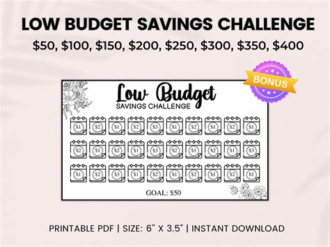 Low Budget Savings Challenge Printable Low Income Savings Etsy Norway