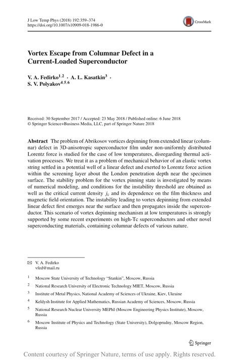 Vortex Escape From Columnar Defect In A Current Loaded Superconductor Request Pdf