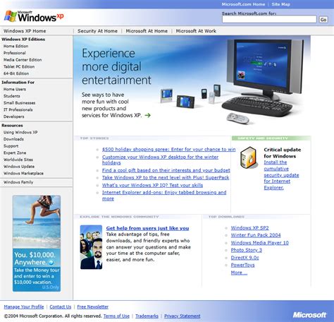 Windows Xp Home Page In 2004 Web Design Museum