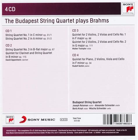 The Budapest String Quartet Plays Brahms Budapest String Quartet