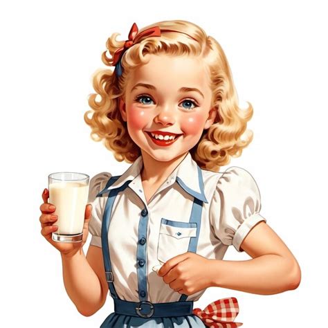 A Drawing Of A Girl Holding A Glass Of Milk Premium Ai Generated Image
