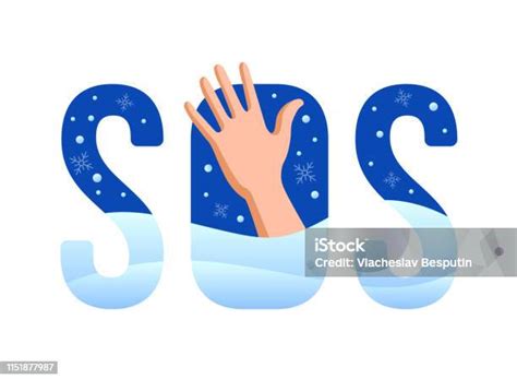 Sos에 서명 합니다 손은 끔찍한 서 리에서 도움을 요청 합니다 눈으로 덮여 있다 구조에 대한 스톡 벡터 아트 및 기타 이미지