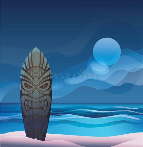 Tiki战士面具木冲浪板海洋海滩夜 向量例证 插画 包括有 向量 海洋 图腾 火箭筒 冲浪 体育运动 56485245