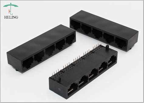 Black Housing Modular Jack 1 X 5 Ports RJ45 Multiport Connector For PC Motherboard Card