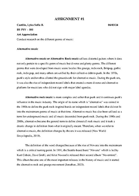 Assignment Art App ASSIGNMENT Castillo Lyka Sofia B BS PSY Art Appreciation