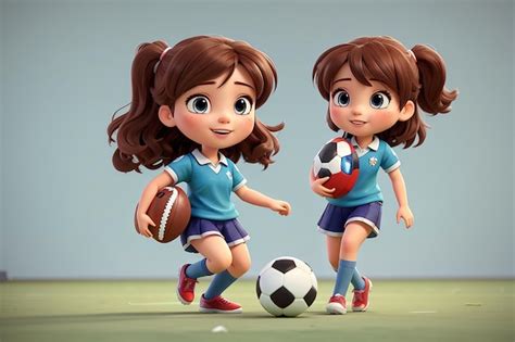 Premium Ai Image Cute Girl Playing Football Cartoon Character Isolated
