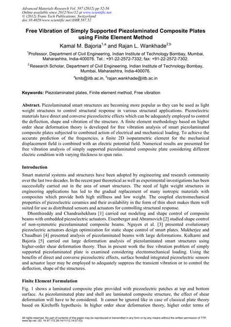 Pdf Free Vibration Of Simply Supported Piezolaminated Composite Plates Using Finite Element Method