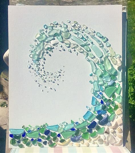 The Great Wave Sea Glass Art Diy Sea Glass Art Projects Shell Crafts Diy