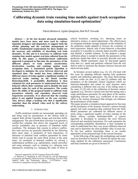 Pdf Calibrating Dynamic Train Running Time Models Against Track Occupation Data Using