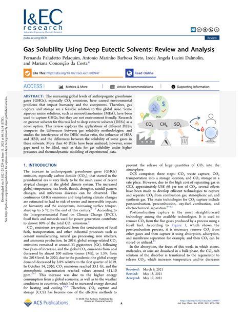 Pdf Gas Solubility Using Deep Eutectic Solvents Review And Analysis