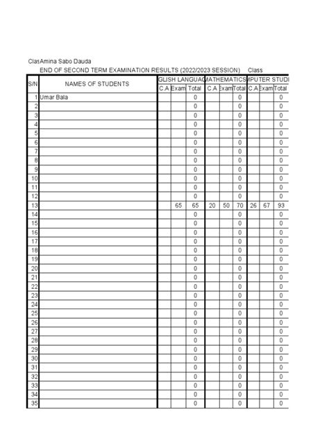 Result Template Pdf