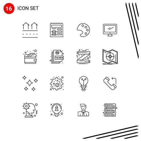 Pack Of 16 Modern Outlines Signs And Symbols For Web Print Media Such