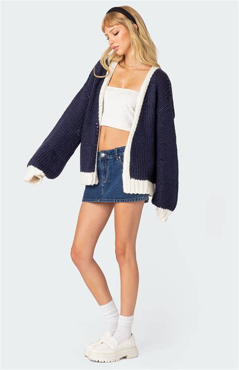 Edikted Contrast Chunky Knit Cardigan Pacsun