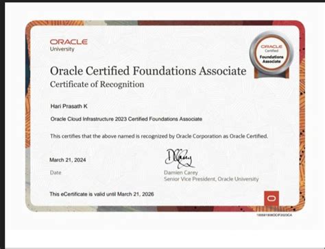 Hari Prasath K On Linkedin I Happy To Say I Completed My New Certificate Course On Oracle