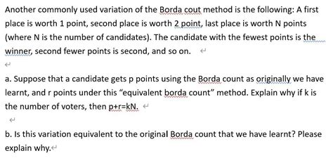 Solved Another Commonly Used Variation Of The Borda Cout