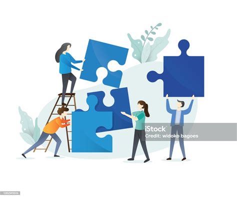 비즈니스 개념 팀 은유 퍼즐 요소를 연결하는 사람들 벡터 일러스트 플랫 디자인 스타일 팀워크 협력 파트너십의 상징 흰색 배경에 격리 된 플랫 스타일 디자인 사람들에 대한