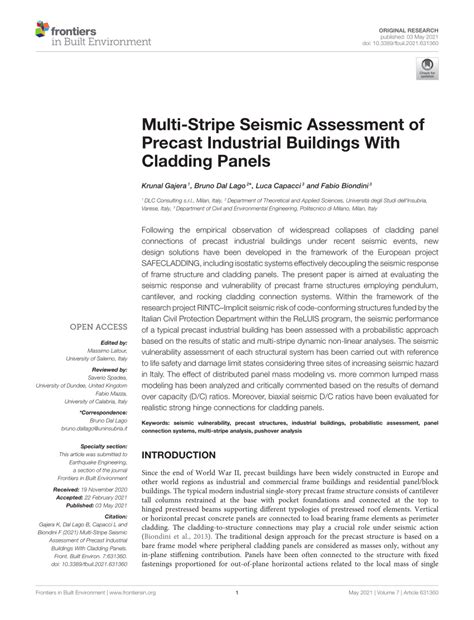 Pdf Multi Stripe Seismic Assessment Of Precast Industrial Buildings With Cladding Panels