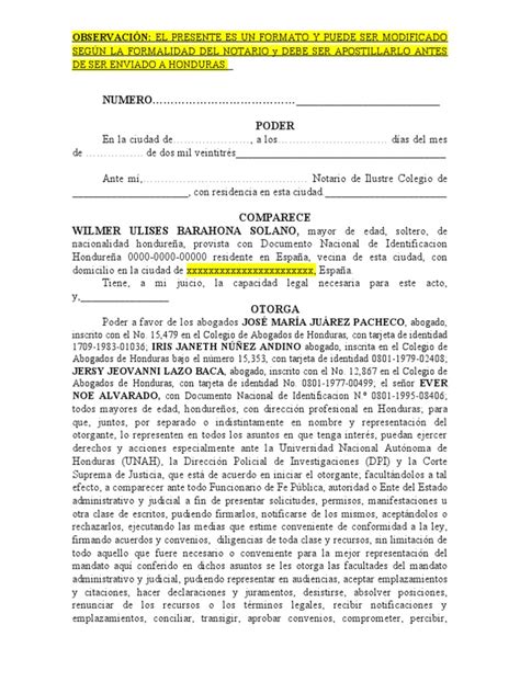 Poder Legal Notario España Autenticas Unah Pdf Gobierno Justicia