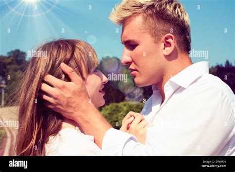 Set Beautiful Girl Embraces The Guy Happy Loving Young Couple Kissing
