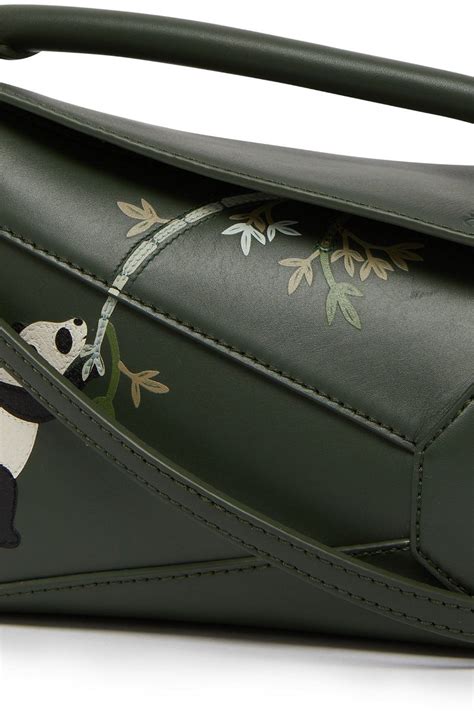 Loewe Mini Puzzle Edge Pandas Bag In Bottle Green Endource
