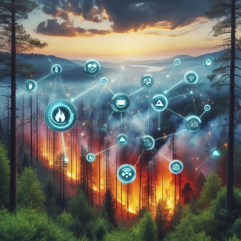 Forest Fire Detection Sensors â€“ Distributed Sensors That Detec Stock Illustration