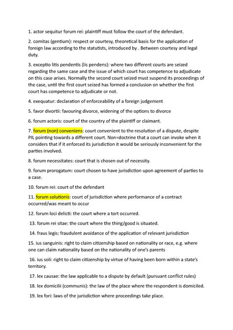 Latin Terms Samenvatting Private International Law Actor Sequitur Forum Rei Plaintiff Must