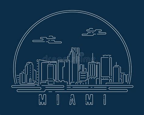 Miami Cityscape With White Abstract Line Corner Curve Modern Style On