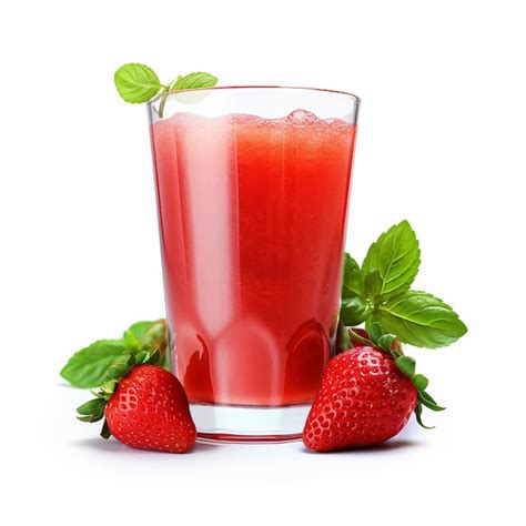 Premium Photo A Glass Of Strawberry Juice With Two Strawberries Next
