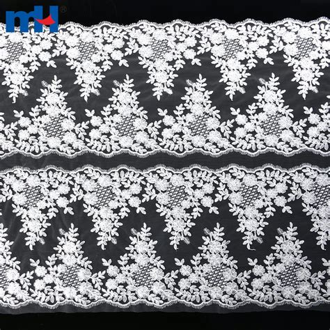 French Corded Flower Corded Bridal Lace Fabric With Scalloped Eyelash Edge