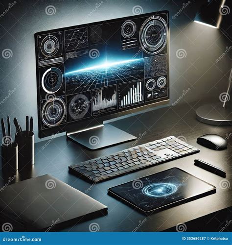 computer workstation setup with monitor keyboard and mouse generative