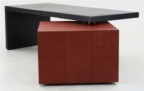 A Lella And Massimo Vignelli Black And Brown Leather Ceo Desk