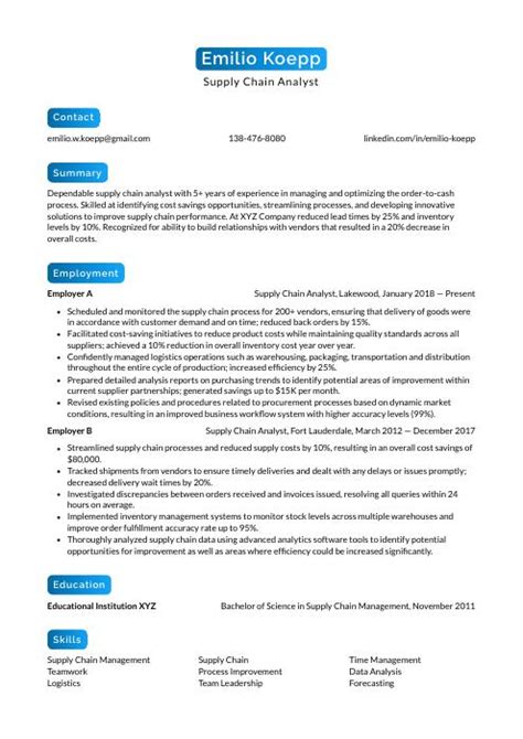 Supply Chain Analyst Resume Cv Example And Writing Guide