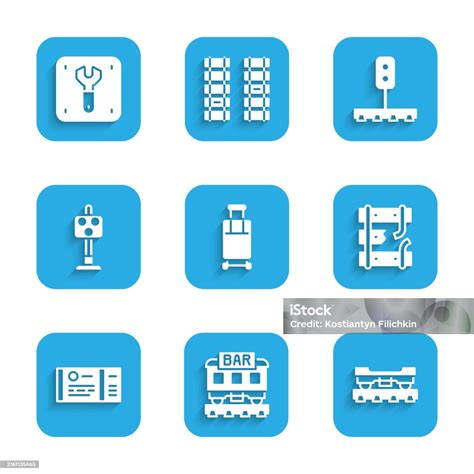 세트 여행 가방 레스토랑 기차 화물 마차 부서진 레일 철도 기차표 신호등 및 아이콘 수리 벡터 0명에 대한 스톡 벡터 아트 및 기타 이미지 Istock