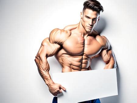 Isolated On White Background Nude Man Holding Blank Board Image Design ID