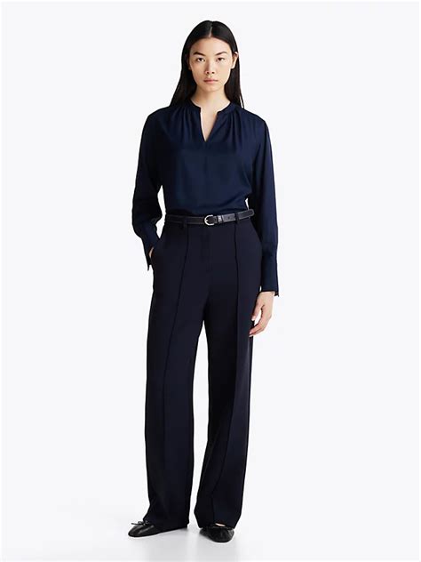Relaxed Fit Bluse Mit V Ausschnitt Und Raffung Blau Tommy Hilfiger