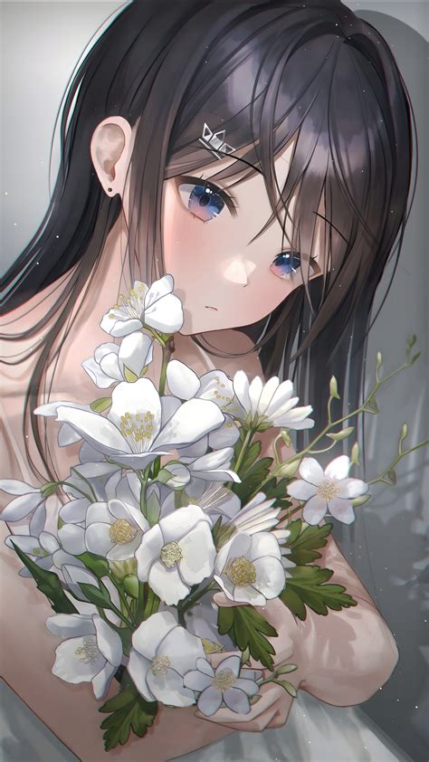 Anime Girls Brunette Whiskey Myowa Blushing Cleavage Cutout Sweater Blue Eyes Hd Phone