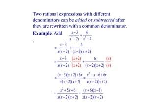 Addition And Substruction On Rational Expression Notes Pdf