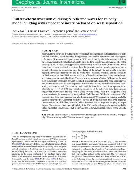 PDF Full Waveform Inversion Of Diving Reflected Waves For Velocity Model Building With