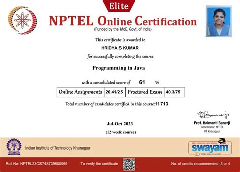 𝐇𝐑𝐈𝐃𝐘𝐀 𝐒 𝐊𝐔𝐌𝐀𝐑 On Linkedin Nptel Javaprogramming Continuouslearning