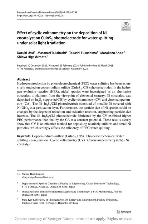 Effect Of Cyclic Voltammetry On The Deposition Of Ni Cocatalyst On