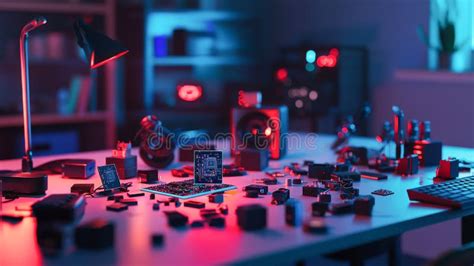 Diverse Collection Of Electronic Components On Modern Engineer S Desk