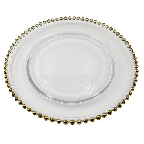 Beaded Glass Charger Plate In Gold